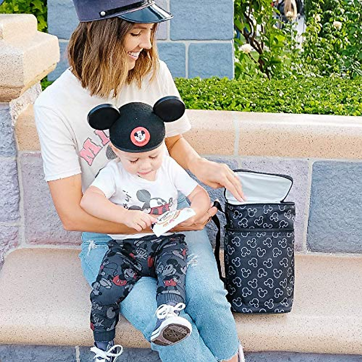 J.L. Childress Disney Baby 6 Bottle Cooler - Baby Bottle & Food Bag - Ice Pack Included - 2 Compartments - Insulated & Leak Proof Bottle Bag - Breastmilk Cooler Bag for Travel - Mickey Black