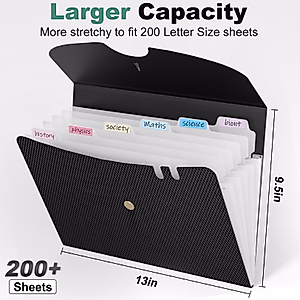 Sooez 7 Pocket Expanding File Folder, Premium Accordion File Organizer, Letter Size Folders for Documents, Sleek Filing Folders with Bungee Closure, Portable Folders for School Office Supplies, Black