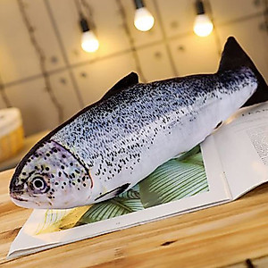 OUKEYI 31.5“Simulation Fish Plush Toy Pillow，Decorate Soft Fish Decorate Pillow Cushion Stuffed Decorate Oversized Pillow Creative Gift Home Decor (Salmon)