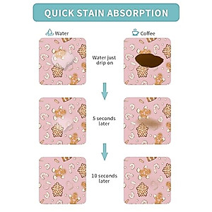 Coffee Mat for Counter, Christmas Cute Gingerbread Man Pink Absorbent Hide Stain Coffee Bar Mat, Non-slip Coffee Bar Accessories Kitchen Drying Mat Fit Under Coffee Maker Espresso Machine