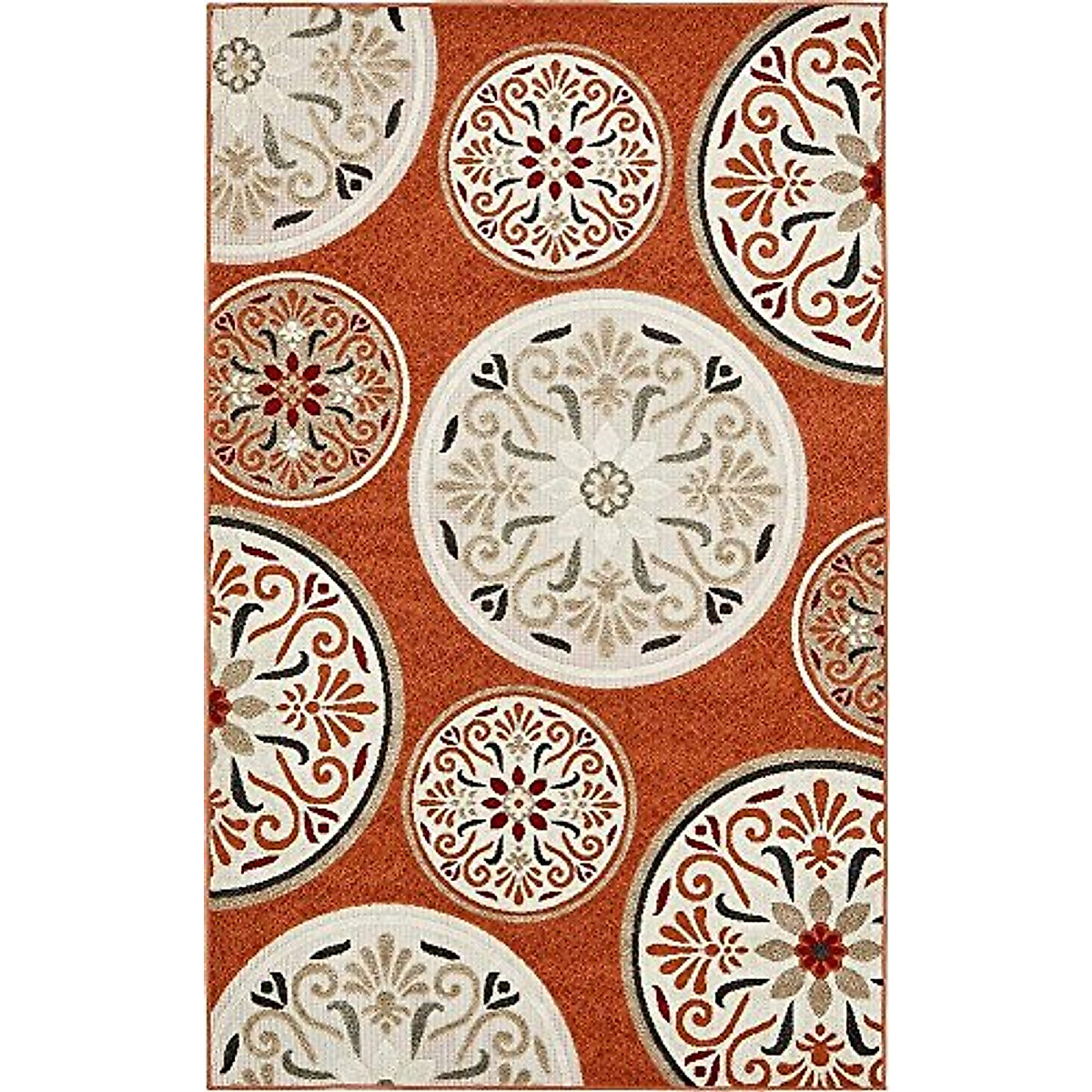 Unique Loom Modern Collection Floral, Geometric, Abstract, Bright Colors, Indoor and Outdoor Area Rug, 5 ft x 8 ft, Terracotta/Beige