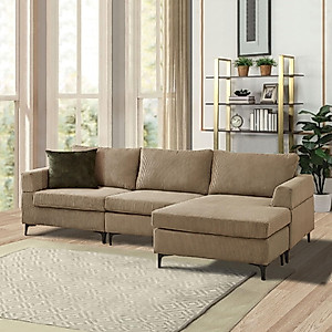 96" L Shaped Sectional Sofa Couches for Living Room,Corduroy Modern Modular Sofa Couch with Reversible Chaise,Comfy 3 Seater Convertible Reversible Sofa for Home Office Apartment Bedroom (Camel)