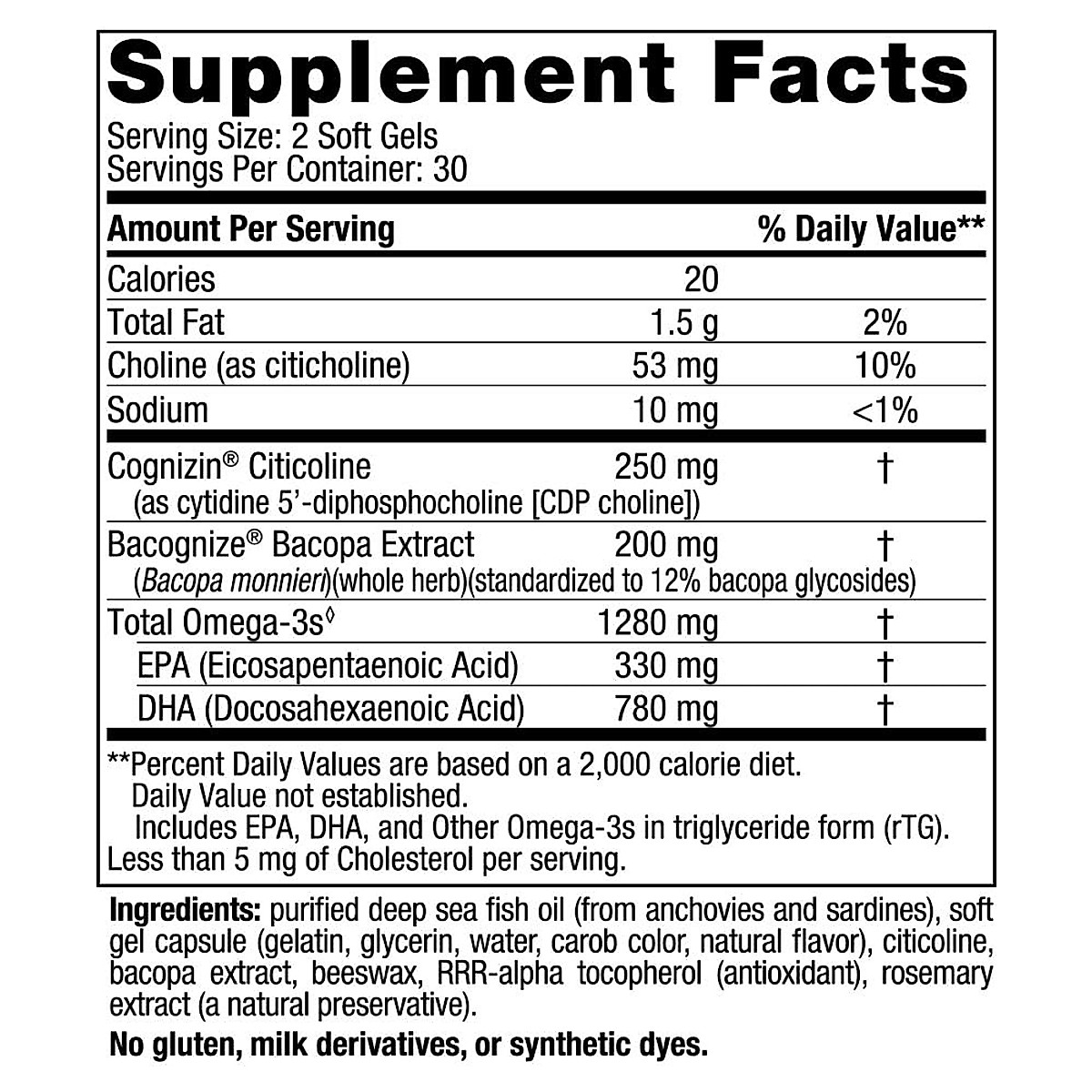 Nordic Naturals Omega Focus, Lemon - 60 Soft Gels - 1280 mg Omega-3 + Citicoline & Bacopa Monnieri Extract - Focus, Attention, Memory, Brain Health - Non-GMO - 30 Servings