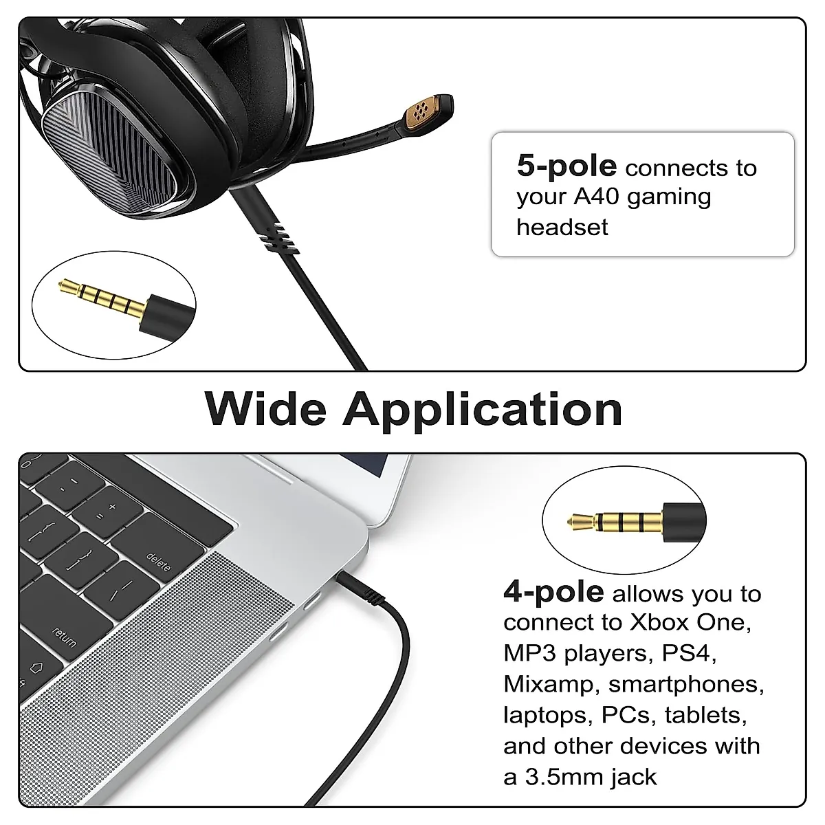Gneinour A40 Astro Headset Cord with Volume Control Compatible with Astro A40 A40TR A30 A10 Gaming Headset for Xbox One, PS4, PS5, PC, Smartphones, 6.6ft