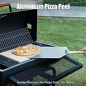 SHINESTAR Rectangular Pizza Stone and Peel Set - 15"x12" Baking Stone, Metal & Wood Pizza Peel, Pizza Grilling Stone Kit for Oven, Grill, Bread and BBQ (5PCS)