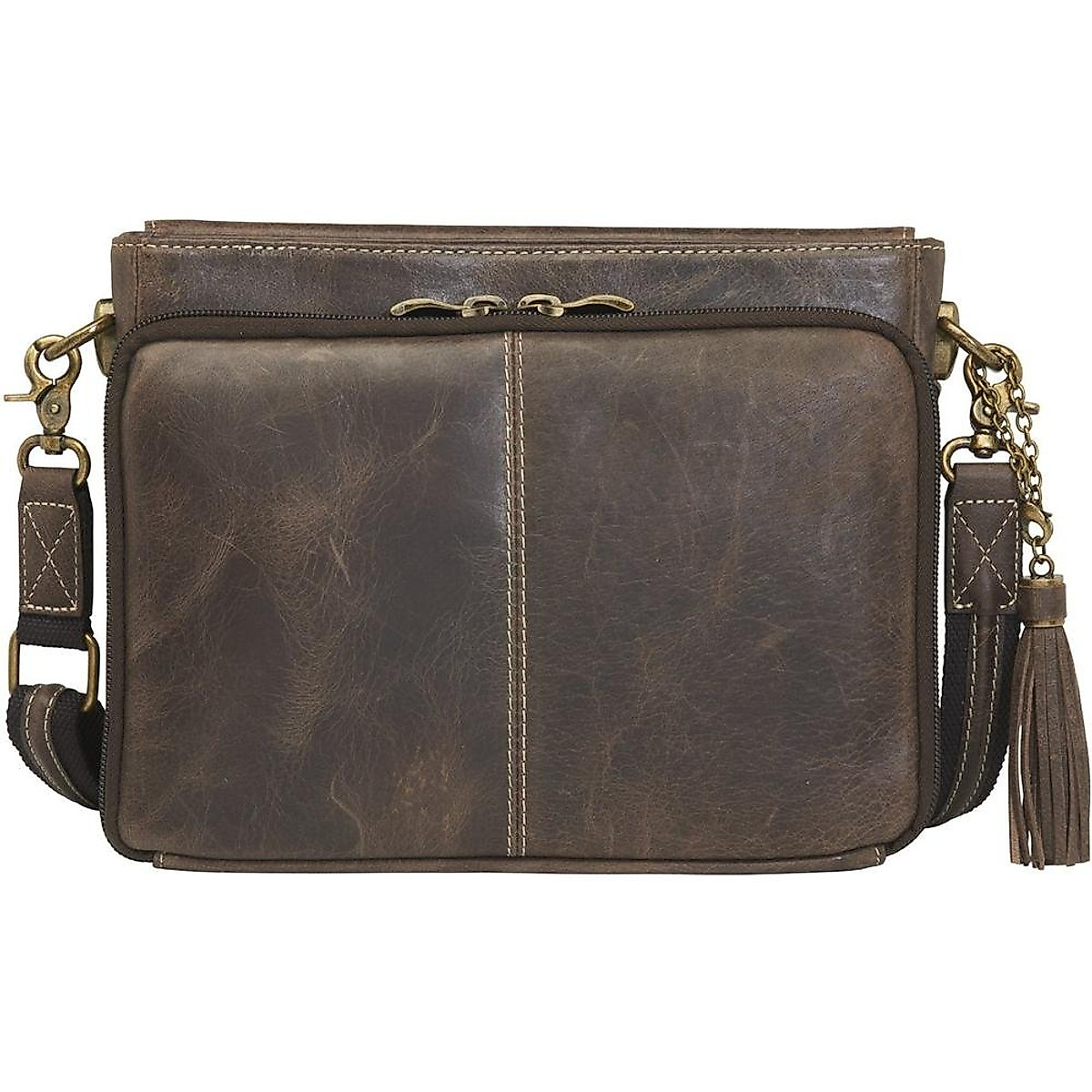 Distressed Buffalo Leather Crossbody Organizer Purse by Gun Tote'n Mamas (Brown), Medium