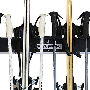 TRAPAWAY Wall Rack | Holds 4 pair of Skis or Snowboard by Bindings | Garage Organizer for Yard Tools, Gear & Equipment | Aluminum | No Moving Parts to break or pinch | Made in the USA (Black Quad)