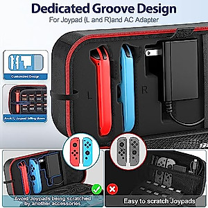 Switch OLED Carrying Case Compatible with Switch & Switch OLED, Portable Switch Travel Carry Case Fit for Joy-Pap and Adapter, Hard Shell Protective Switch Pouch Case with 20 Games, Red