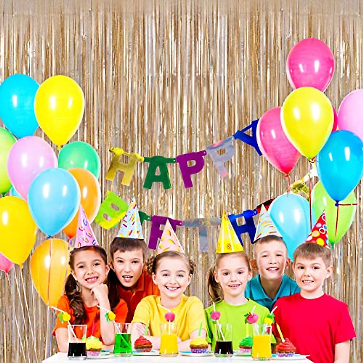 Champagne Tinsel Foil Fringe Curtain Backdrop, 2 Pack Metallic Glitter Curtains Party Decorations Streamers, Xmas Champagne Backdrop for Birthday Wedding Bridal Shower Homecoming New Year