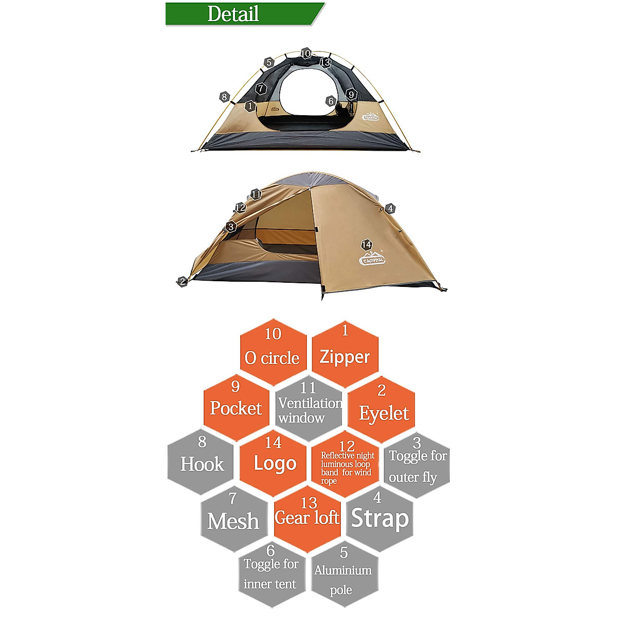 camppal Professional 1-2 Person 4 Season Expand Luggage Storage Space Mountain Tent, Lightweight Backpacking Tents, Durable Waterproof Windproof Hunting Hiking Camping Tent (Green)