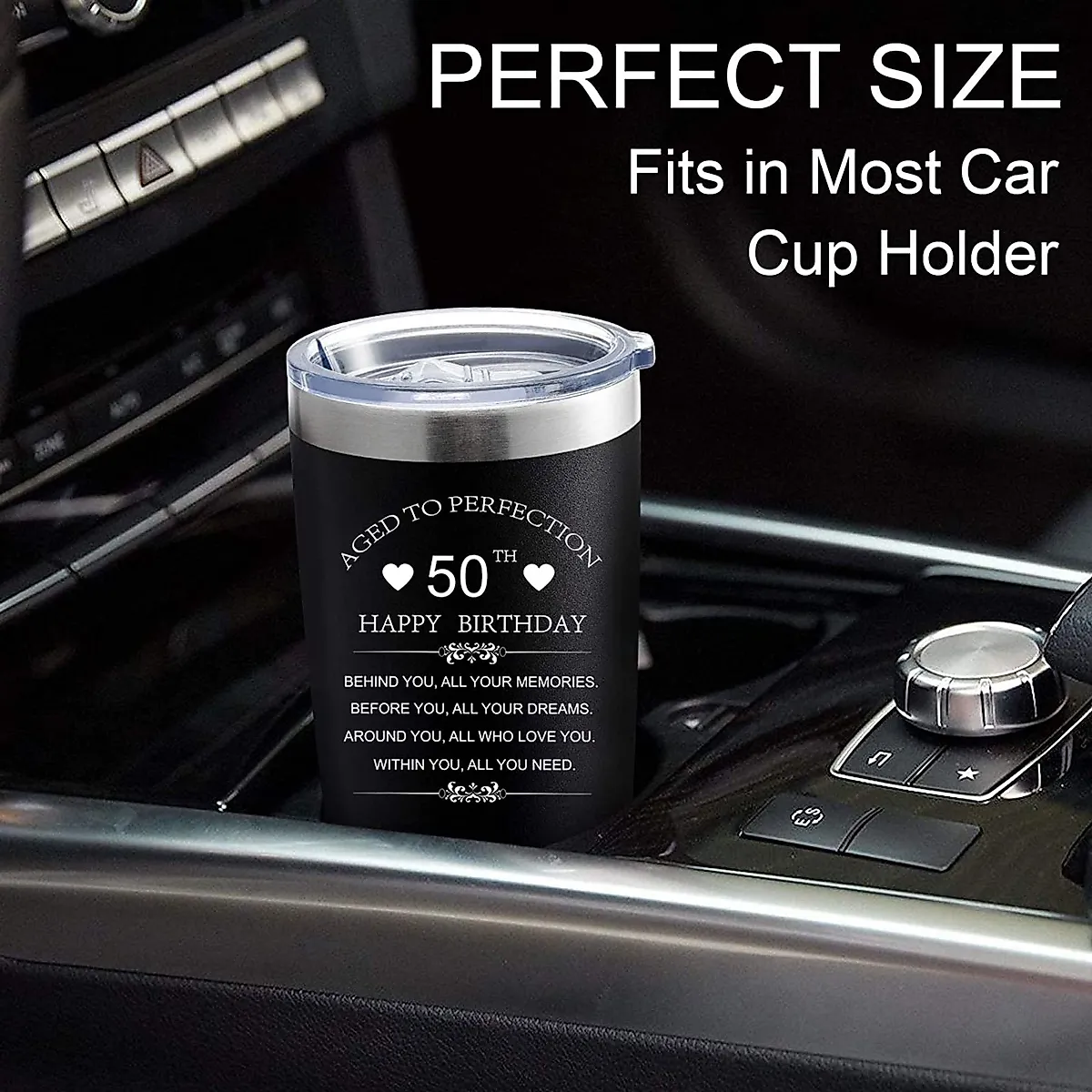 Calltoge Inspirational 1975 50th Birthday Gifts for Women Men 20oz Stainless Steel Black Travel Car Tumbler Mug Behind You All Your Memories Before You All Your Dreams 50 Years Old Present