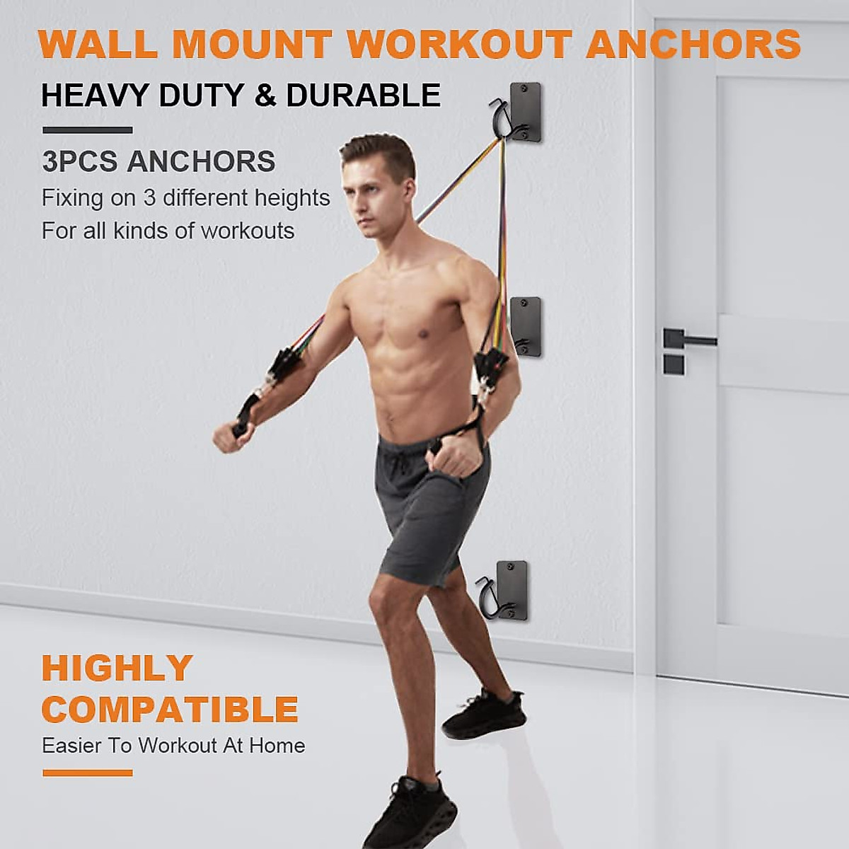 Workout Wall Mount Anchors Resistance Bands Set, Exercise Equipment Resistance Training Kit Home Gym Trainer for Suspension Strength Training Yoga Stretching Physical Therapy