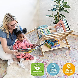 ECR4Kids Book Caddy with Shelf, Bookshelf with Storage, Natural