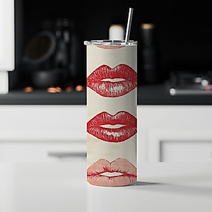 Medpol lipstick kisses valentines insulated tumblers coffee cup Gift，lipstick kisses valentines Drinking Glasses-Tea Cup-Coffee Mug tumbler with lid and straw 20 oz insulated tumbler cups