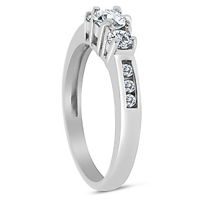 1/2ctw Diamond Three Stone Ring With Side Stones in 10k White Gold (H-I, I2-I3)