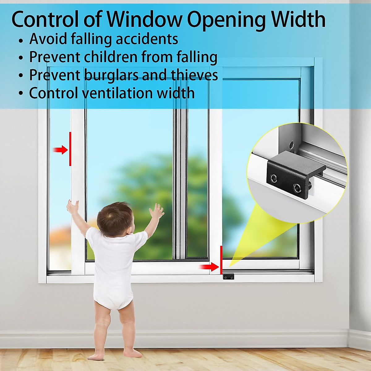 Window Locks,4 Sets Sliding Window Locks with Key for Vertical & Horizontal Sliding Windows Doors,Easv to Install,Adjustable Security Window Lock for Patio Bedroom Home and Office (Black)