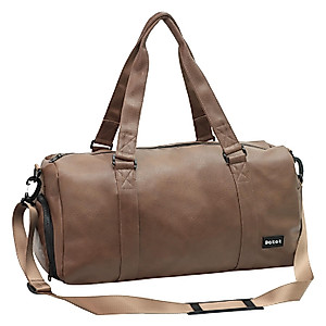 ROTOT Leather Travel Bag with Shoe Pouch, Carry-on Weekender Overnight Bag, Large Volume Gym Duffel Bag for Men and Women (Amaretto)