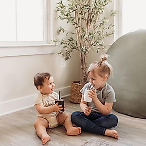 CUPKIN Stackable Stainless Steel Kids Cup Smoothie Tumbler, Powder Coated Insulated Tumblers, BPA Free Lid and Silicone Straw 8 Fl Oz (Pack of 1), Black