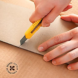 Katzco Retractable Utility Knife Set - 5 Pack - 6 Inch - Heavy Duty Carbon Steel - for Cardboard, Rope, Carpet, Linoleum, Plastic, Leather, Wallpaper, and More