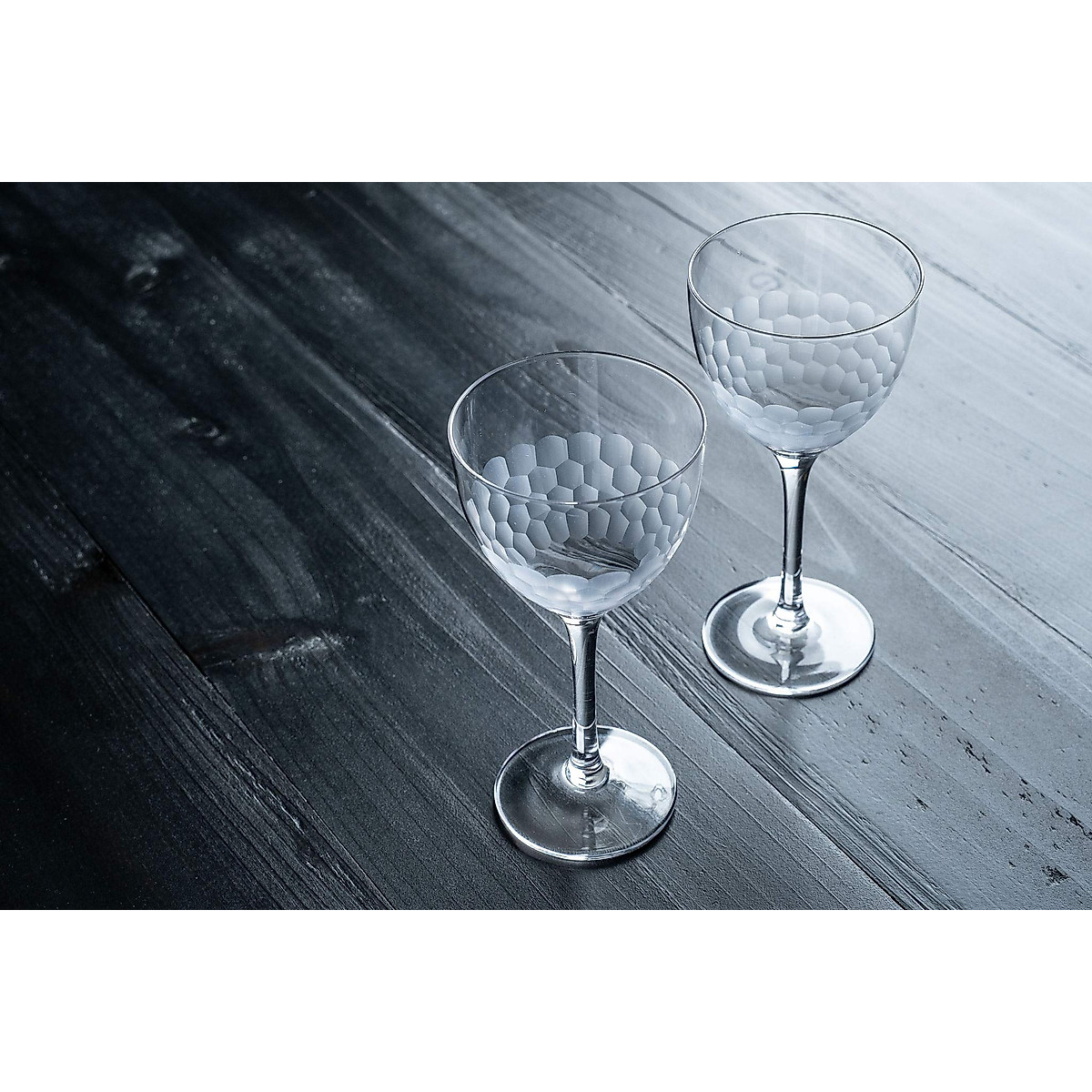 Amehla "Hive Glass Honeycomb Nick & Nora Cocktail Glasses, 5oz Coupe Martini, Manhattan, Bee's Knees Craft Cocktails Glass (Pack of 4)