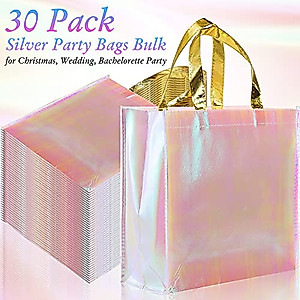 40 Pcs Rose Gold Gift Bags Bulk, Reusable Pink Tote Bags Bridal Gift Grocery Bag with Handles, Non Woven Bridesmaid Wrap Bags for Women Wedding Bachelorette Birthday Party