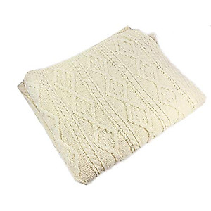 100% Irish Merino Wool Plaited Aran Celtic Cream Couch Throw Blanket 40”x 66” by Carraig Donn