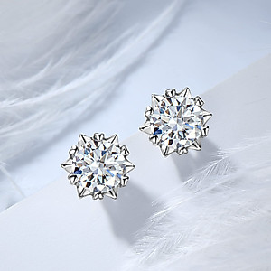 Moissanite Stud Earrings for Women and Men, 925 Sterling Silver Diamond Stud Earrings, 6 Heart Prong Hypoallergenic Earrings for Sensitive Ears, Christmas Gifts 5mm/1ct