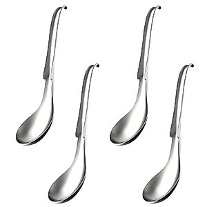 Dinner Soup Spoons, 4 Pcs Stainless Steel Spoons Table Spoon Silverware Silver Spoons for Soup, Rice, Tea, Milk, Coffee, Dessert, Dishwasher Safe