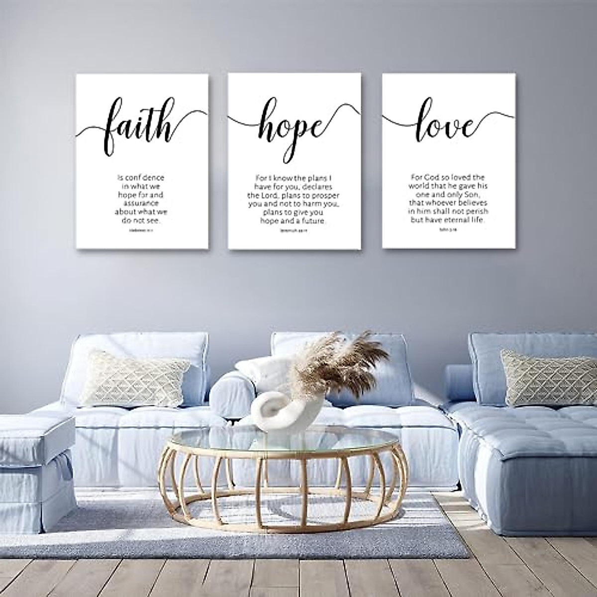Creoate Bible Verses Canvas Wall Art, Faith Hope Love Wall Decor, Inspirational Christian Wall Art, Minimalist Canvas Print Artwork Framed Set for Bedroom Living Room Wall Decor (12x16 Inch x3pcs)…