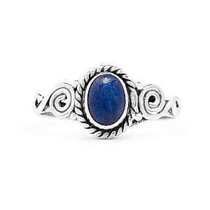 Koral Jewelry Oval Lapis Lazuli Spiral Sides Small Ring 925 Sterling Silver Vintage Tribal Gipsy Boho (9)