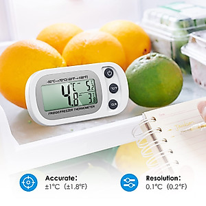 AMIR Fridge Thermometer Digital, Newest Refrigerator Thermometer 2 Pack, Mini Freezer Thermometer with Hook, LCD Display, ℃/℉ Switch + Max/Min Record, for Kitchen, Home, Restaurants