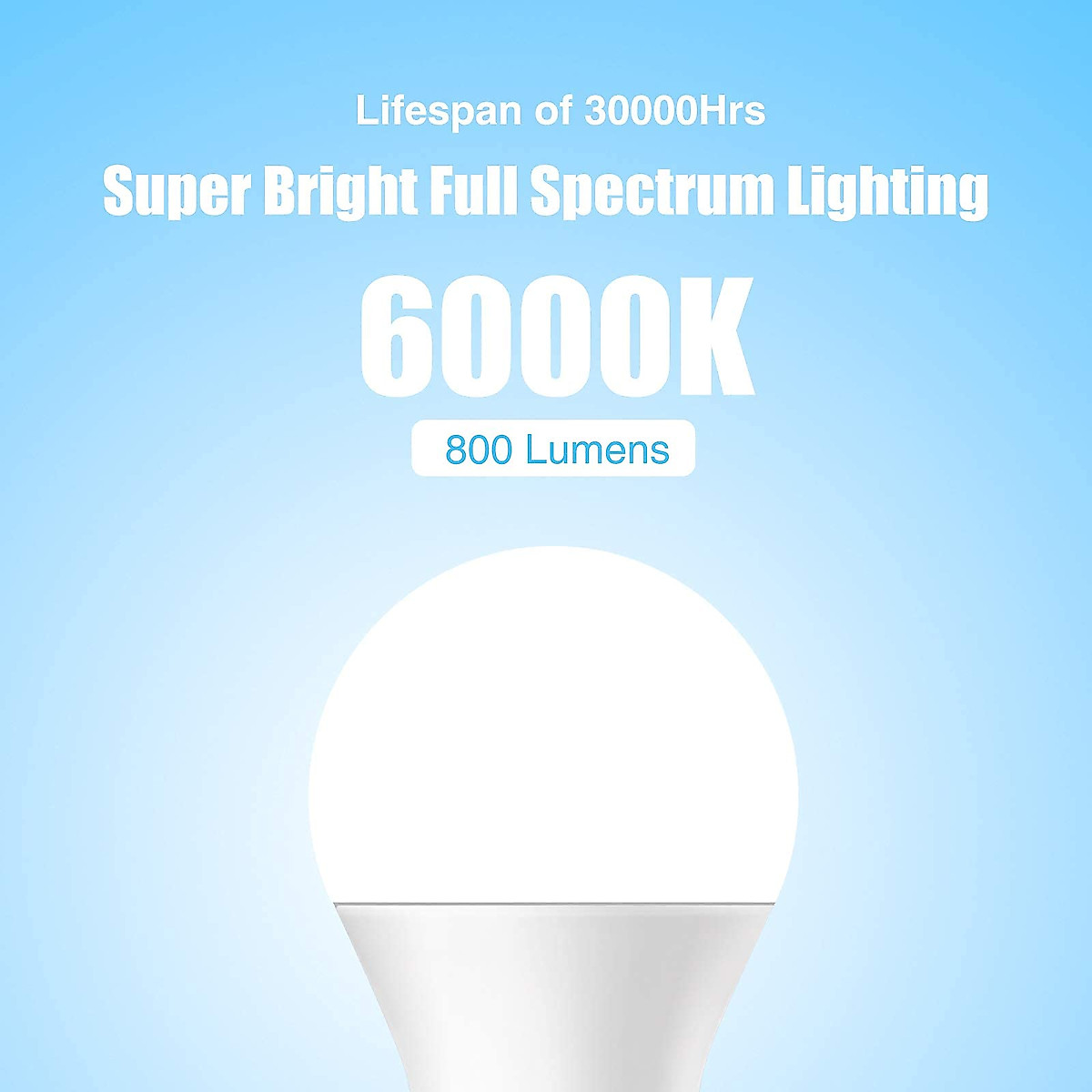Full Spectrum Light Bulb, 6000K Natural Sunlight Bulbs, 9W 60W Equivalent LED Light Bulb, Natural Light Bulbs A19, E26/E27 LED Light Bulbs for Home, 3 Pack