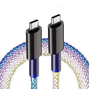 GELRHONR Glowing USB C to USB C Cable,3ft 66W Aluminum Shell Fast Charging Wire LED RGB Light Gradual USB C to Type C Cord for Smart Phones and All Type C Device(Colorful)