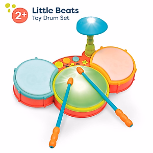 B. toys- Little Beats Kids Drum Set - Musical Instrument – Instruments for Toddlers – Music & Lights – 2 Years +