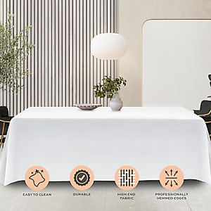 Classic White Tablecloth 90x156 - White Table Clothes for 8 Foot Rectangle Tables, 200 GSM Stain and Wrinkle Resistant Washable Fabric [2 Pack]