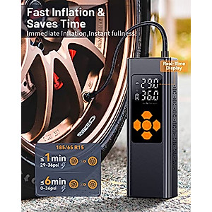 Pumteck Tire Inflator Portable Air Compressor: 150PSI Tire Pump with Dual Power Included 7800mAh Battery & 12v DC Adapter - Electric Wheel Pump with LED Digital Display for Car Motorcycle Bike Ball