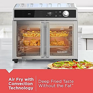 BLACK+DECKER Crisp 'N Bake Air Fryer Toaster Oven Combo, 12 in 1 Countertop Convection Oven Cooks Food Fast, Fits a Whole Pizza or 6 Toast Slices, French Doors with Stainless Steel Finish