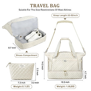 ETRONIK Travel Bag, Weekender Bags for Women, Personal Item Travel Bag with Wet Pocket, Duffel Bag for Travel with Shoes Compartment, 37L Hospital Bag for Labor and Delivery (Beige)