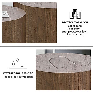 KEVINSPACE Nesting Coffee Table Set of 2, Round Nesting Tables Wooden End Tables for Small Space, Modern Side Tables Set for Living Room, Office, No Need Assembly, Walnut