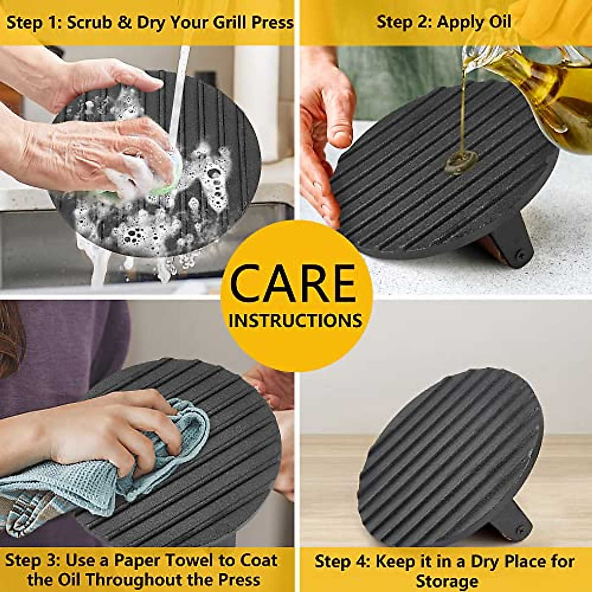 Leonyo 2Pcs Smash Burger Press, Bacon Press for Griddle, Round Cast Iron Grill Press for Flat Top Grill, Rectangular Hamburger Smasher for Griddle, Food Meat Press for Steak, Sandwich, Nonstick Pan