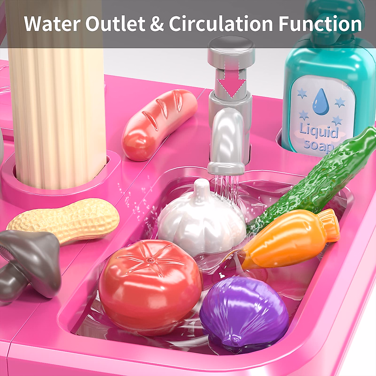 TEMI 2-in-1 Kitchen & Grill Playset for Kids - With 60-Piece Accessories, Sounds & Lights | Pretend Play Kitchen Set for 3+ Year Old Girls & Boys