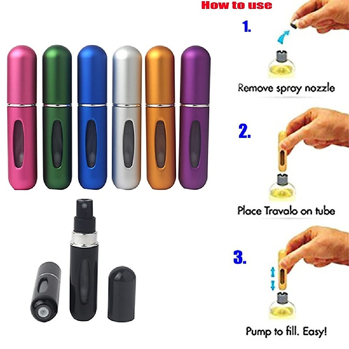 Shuiniba Mini Refillable Perfume Atomizer Bottle, Refillable Perfume Spray, Scent Pump Case, Perfume Atomizer Refillable Travel,5ml, Pink,Gold,Silver - 3PCS