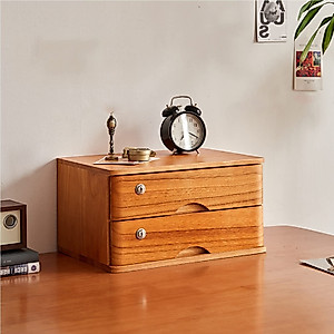 YUZDNM Desktop File Cabinet - Solid Wood Storage Box, Wooden Desktop Storage Box with Lockable Drawers, Office Supplies A4/Receipt File Organizer, 2 Layer Flat File Cabinet with Lock (Color : B)