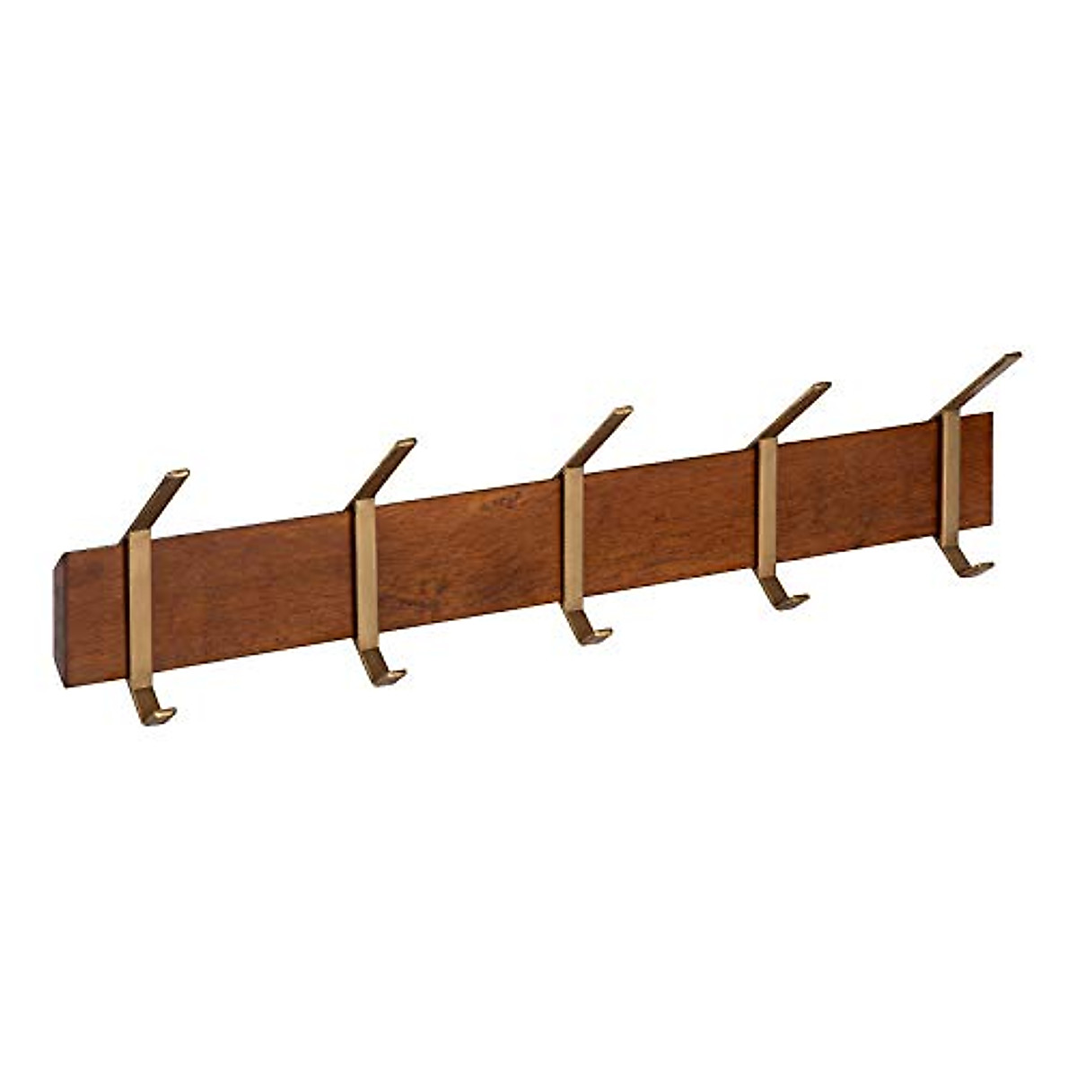 Kate and Laurel Rossmore Modern 5 Hook Shelf, Walnut and Gold, Mid-Century Coat Rack