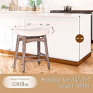 Sophia & William White Bar Stools Set of 2, Counter Height Modern Bar Stools with Linen Fabric Seat & Solid Wood Legs, 24 inch Bar Chairs