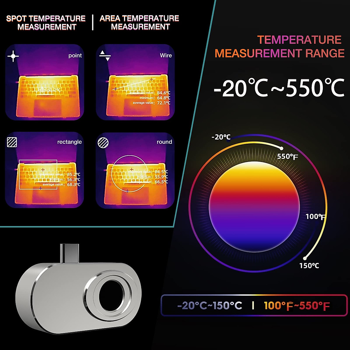 NOYAFA NF-583S Thermal Camera Android, Thermal Imaging Camera Support Video Recording, 6 Color Palettes,Thermal Camera for Smartphone 160x120 IR/25HZ Infrared Thermal Imager
