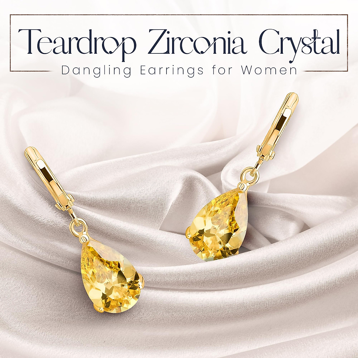 Crystalline Azuria Teardrops Dangle Earrings with Yellow Simulated Citrine Zirconia Crystals 18K Gold Plated for Women