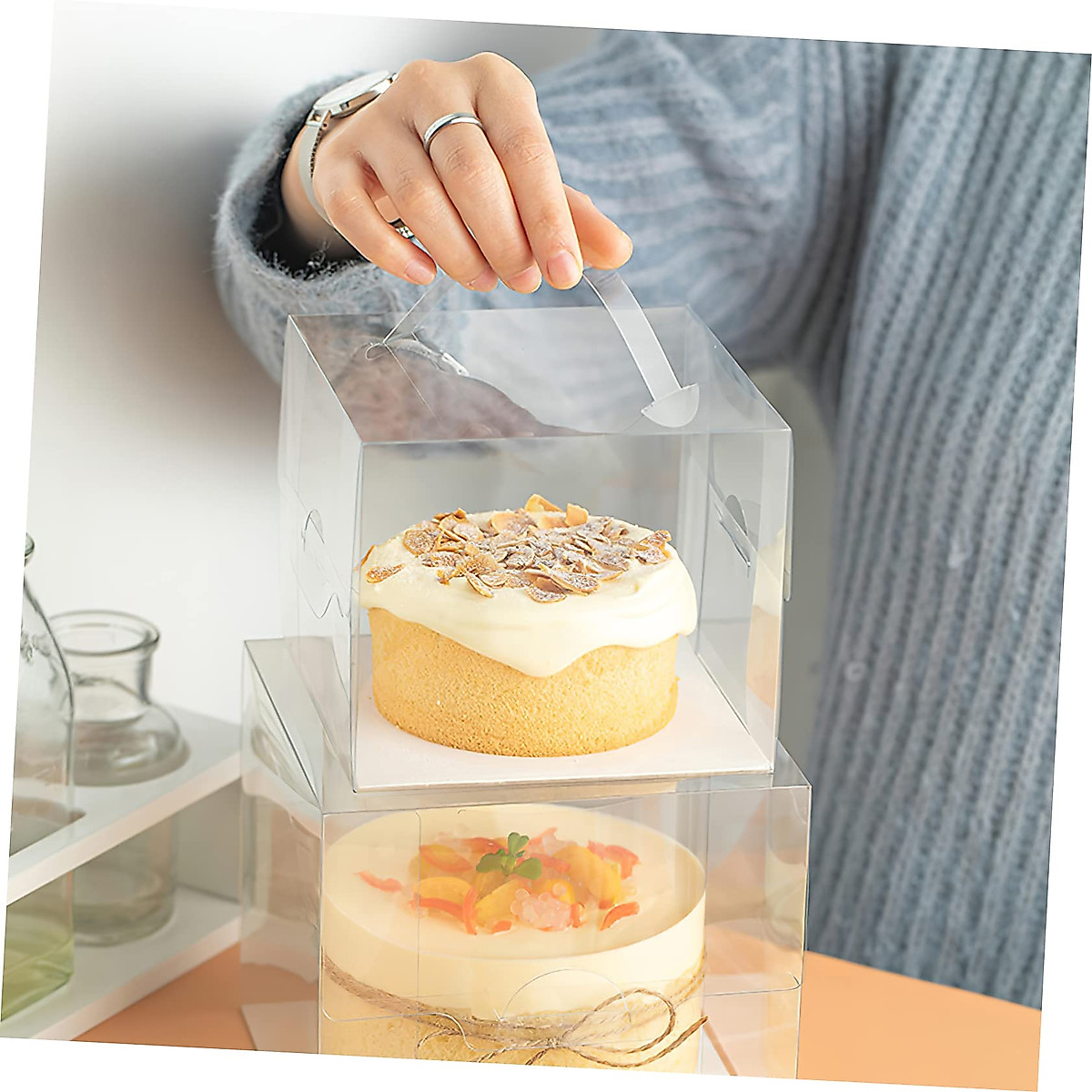 Didiseaon 10pcs Cake Boxes Cake Box Handles for Birthday Cupcake Bread Desserts Bakery Lightweight Sturdy Easy to Clean