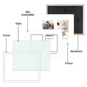 Golden State Art, 11x14 Picture Frame White, Solid wood with Tempered Glass Front, White/Silver Double Mat fit for 2 5x7 picture with Mat or one 11x14 in without Mat, portrait, landscape, 1 Pack