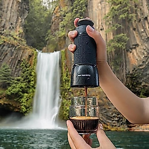 ZZUOM Protable Espresso Machine, Compatible with Ground Coffee & Nespresso Capsules, 18 Bar Pressure for Rich Crema, Manual Espresso Maker, Perfect for Travel, Camping, Hiking (Black)